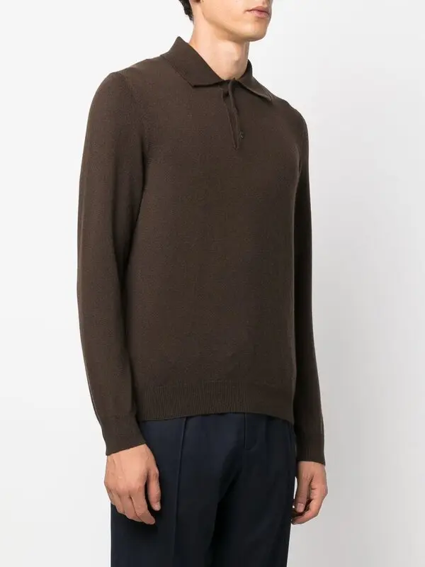 Malo Long-sleeve Cashmere Polo Shirt - Brown
