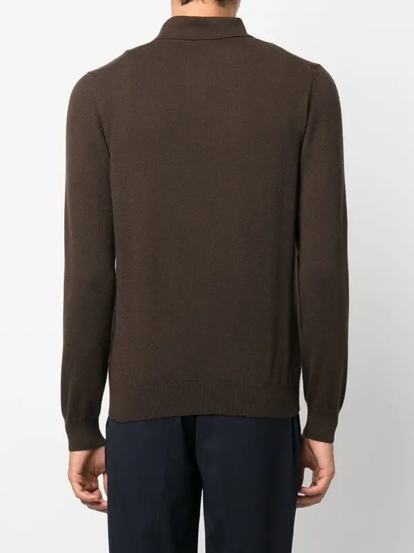 Malo Long-sleeve Cashmere Polo Shirt - Brown
