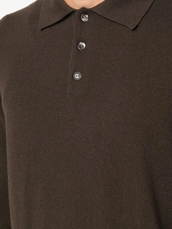 Malo Long-sleeve Cashmere Polo Shirt - Brown