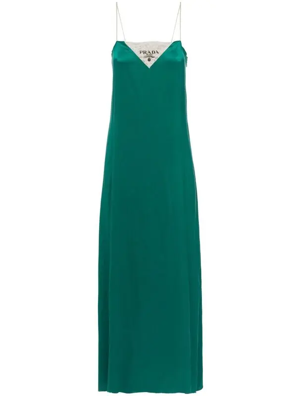 Prada Lace-Trimmed Silk Dress - F077u Emerald | Editorialist
