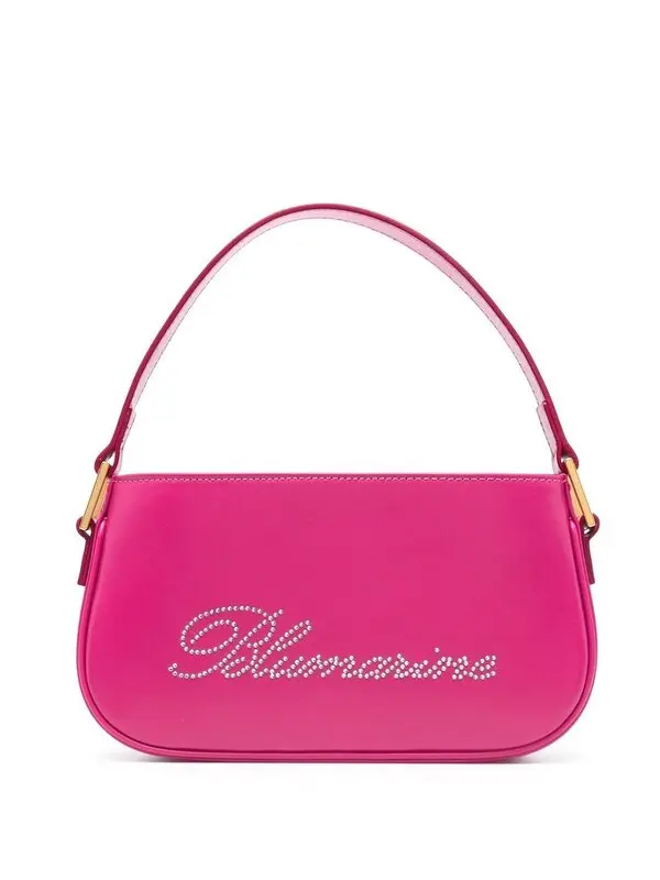 Blumarine Rhinestone-logo Leather Shoulder Bag - Pink