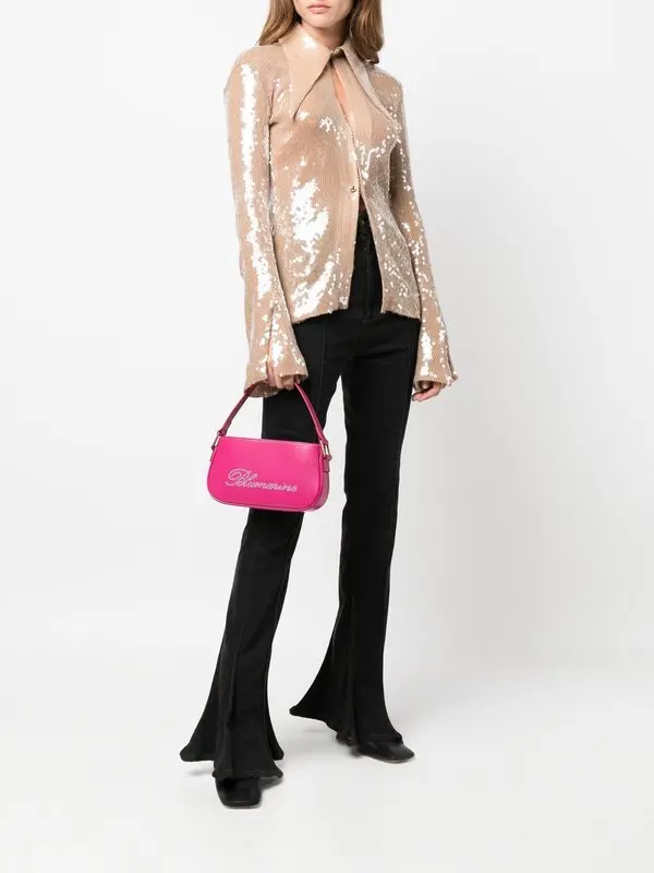 Blumarine Rhinestone-logo Leather Shoulder Bag - Pink