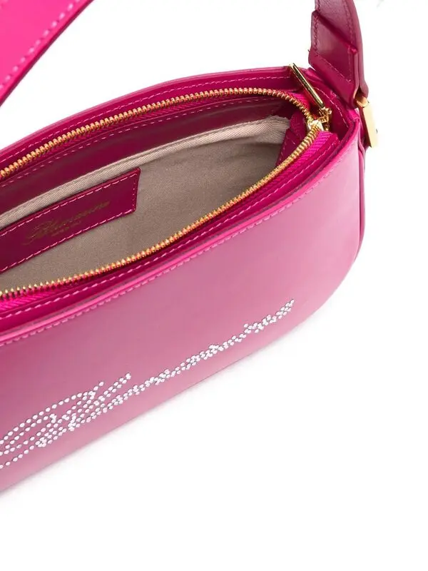 Blumarine Rhinestone-logo Leather Shoulder Bag - Pink