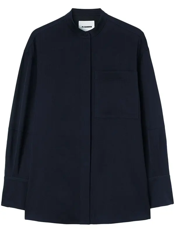 JIL SANDER Collarless Button-front Shirt - Blue