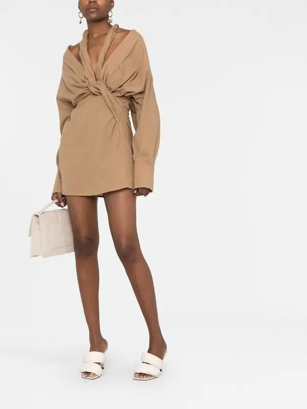 Jacquemus Off-shoulder Knot Detail Shirt Dress
