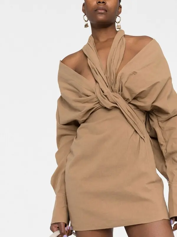 Jacquemus Off-shoulder Knot Detail Shirt Dress