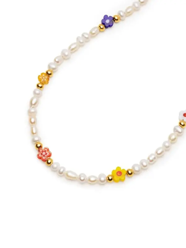 NIALAYA JEWELRY Pearl Necklace With Flower Beads
