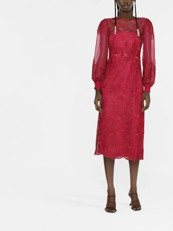 Alberta Ferretti Lace-overlay Midi Dress