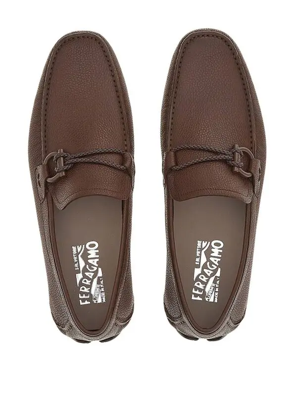 FERRAGAMO Gancini Ornament Driver Loafers - Brown