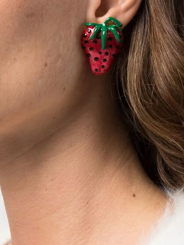 Alessandra Rich Enamelled Strawberry Clip-on Earrings
