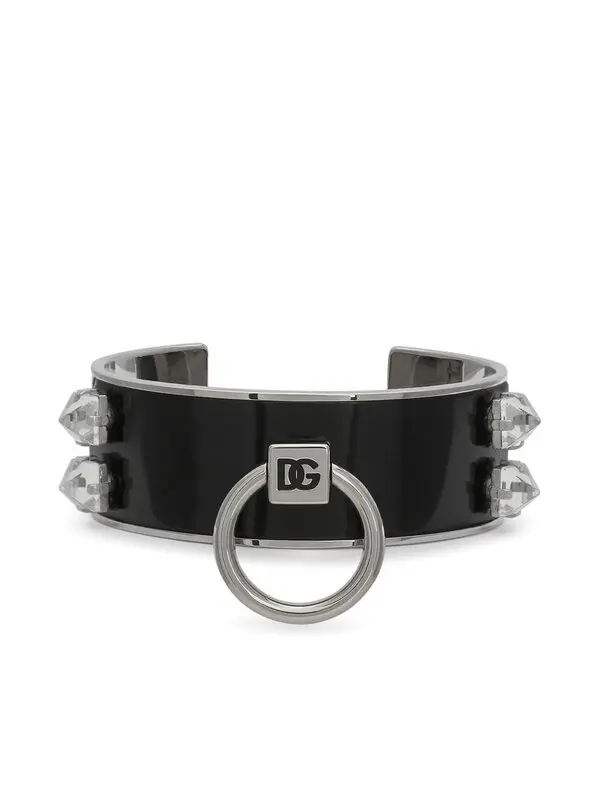 Dolce & Gabbana Embellished Leather Cuff Bracelet - Silver