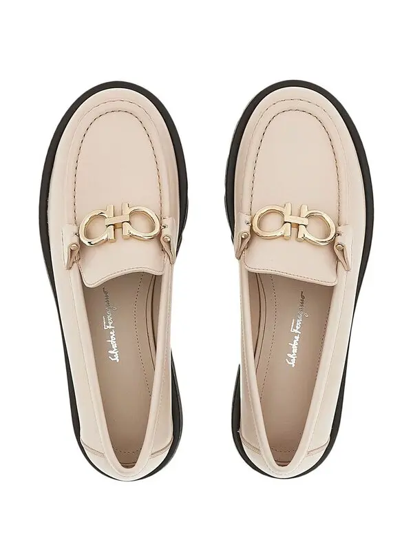 FERRAGAMO Gancini Plaque Leather Loafers - Neutrals