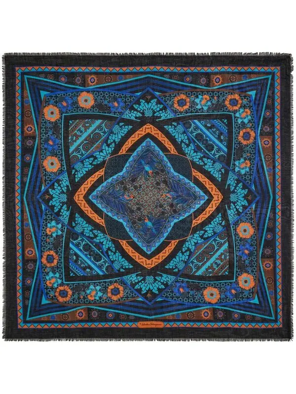 FERRAGAMO Nirvana-print Silk Shawl - Black