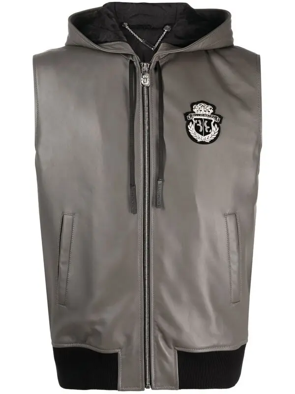 BILLIONAIRE Sleeveless Hooded Leather Vest