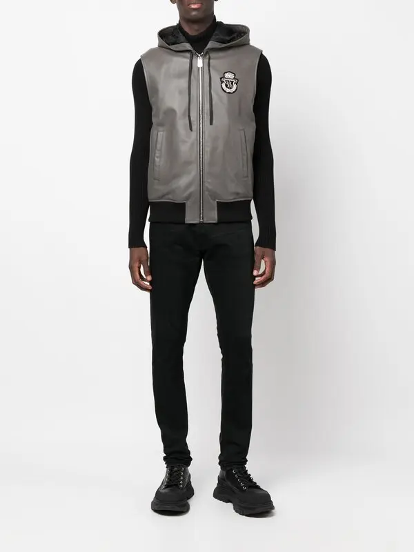 BILLIONAIRE Sleeveless Hooded Leather Vest