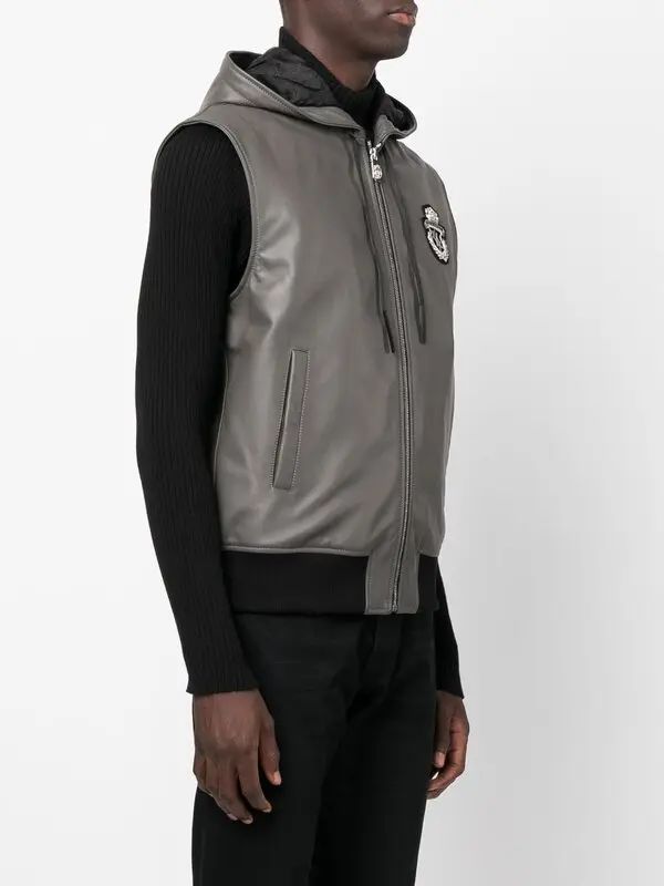 BILLIONAIRE Sleeveless Hooded Leather Vest