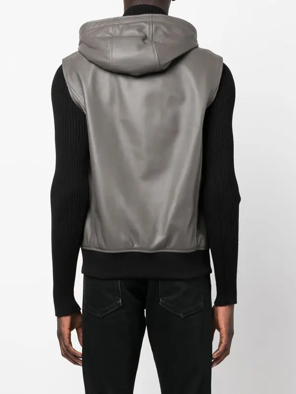 BILLIONAIRE Sleeveless Hooded Leather Vest