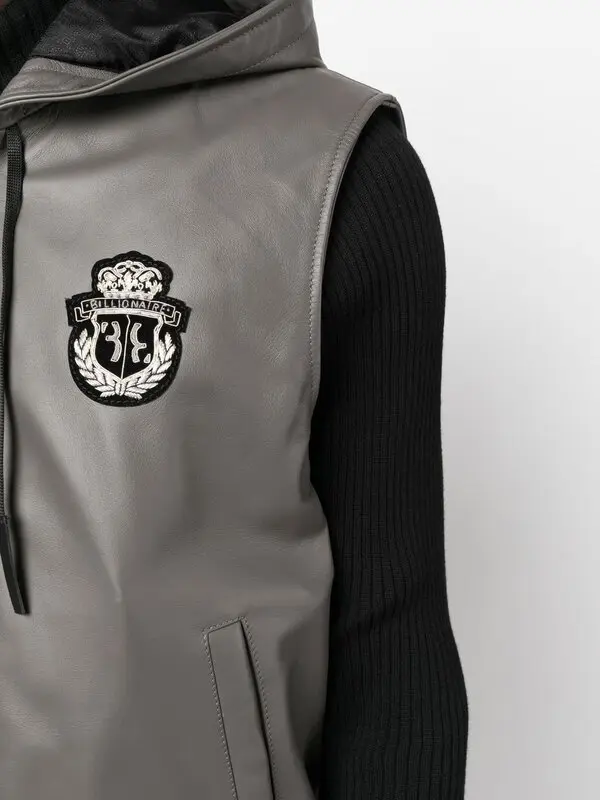 BILLIONAIRE Sleeveless Hooded Leather Vest
