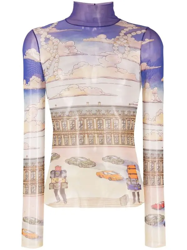 Casablanca Illustration-print Top - Blue