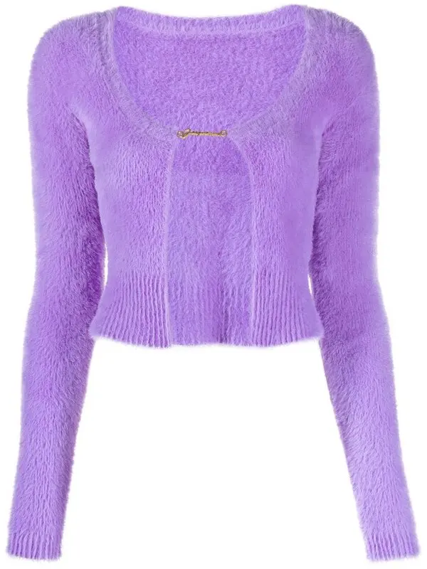 Jacquemus La Maille Neve" Long Sleeve Cropped Cardigan - Purple