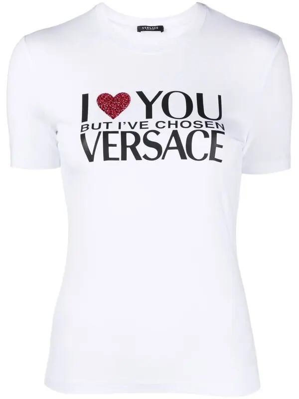 Versace Crystal-embellished Slogan T-shirt - White