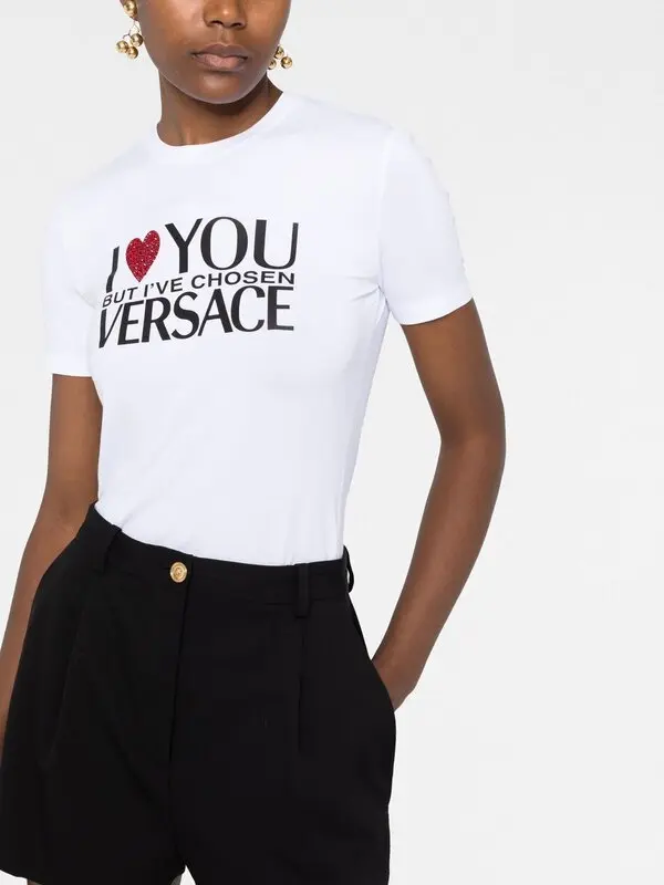 Versace Crystal-embellished Slogan T-shirt - White
