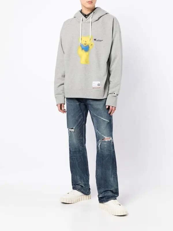 Mihara Yasuhiro Graphic Print Drawstring Hoodie - Grey