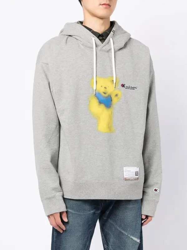 Mihara Yasuhiro Graphic Print Drawstring Hoodie - Grey