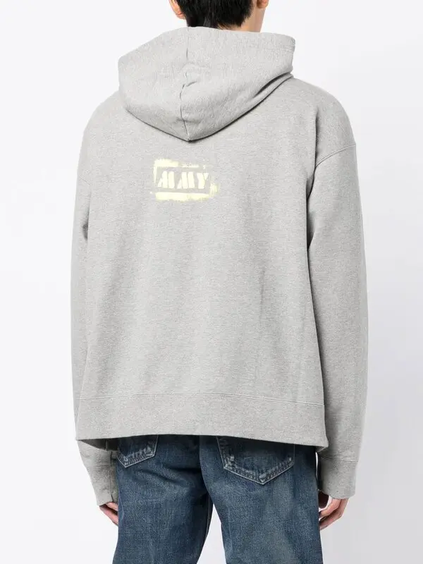 Mihara Yasuhiro Graphic Print Drawstring Hoodie - Grey