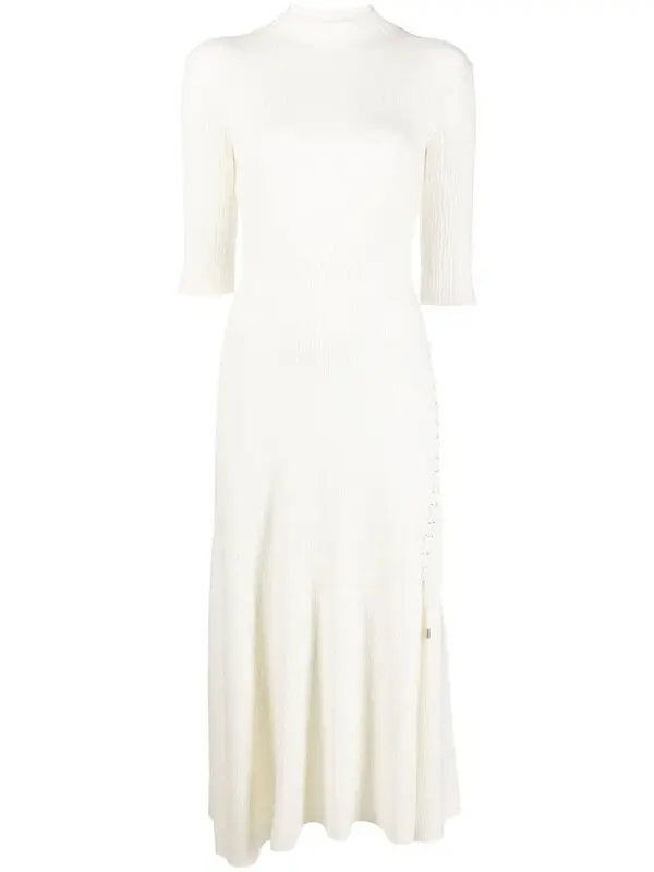 Maje Lace-up Knitted Midi Dress - White