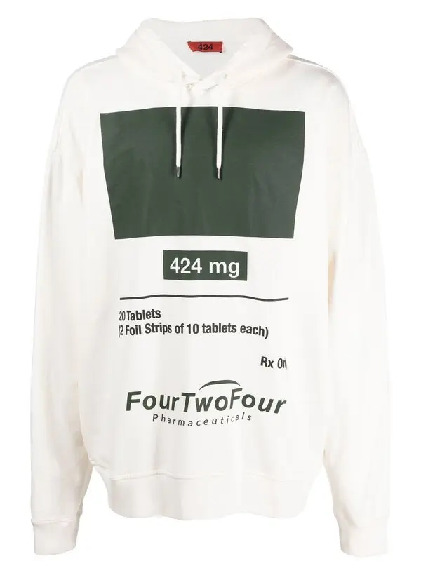 424 Graphic-print Cotton Hoodie - White
