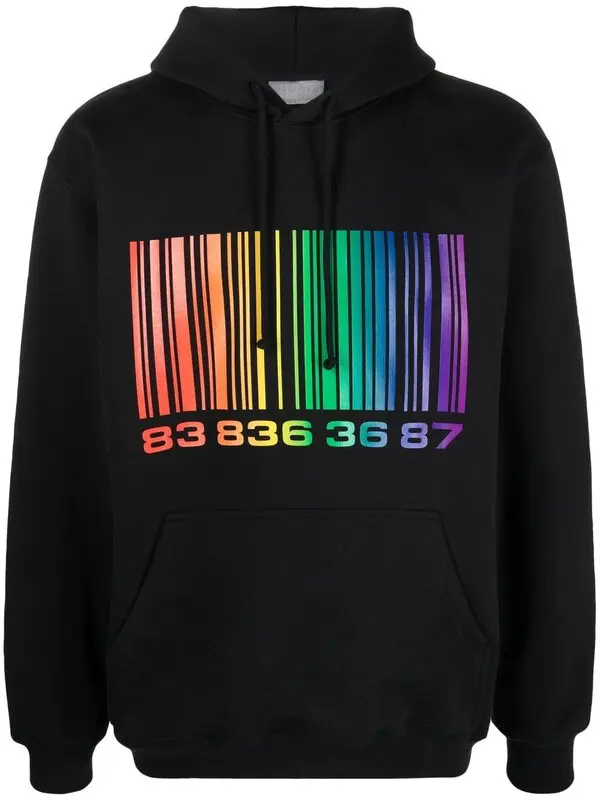 VTMNTS Barcode-print Pullover Hoodie - Black