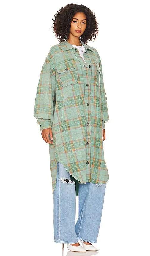 Free People Plaid Long Ruby Jacket In Sage