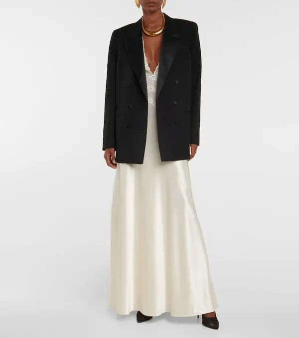 saint laurent white lace dress Saint Laurent, Crpe satin and lace maxi dress Wedding Dress Save 39%