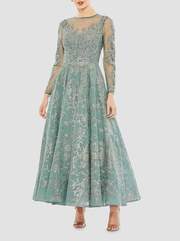 Mac Duggal Floral Embellished Cocktail Dress - Jade