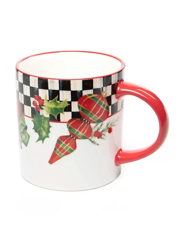 MACKENZIE-CHILDS Deck The Halls Set Of 4 Handmade Stoneware Mugs