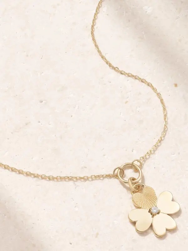 FOUNDRAE Four Heart Clover 18-karat Enamel And Diamond Pendant Necklace - Gold