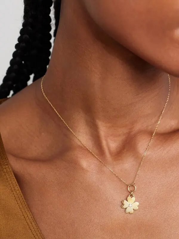 FOUNDRAE Four Heart Clover 18-karat Enamel And Diamond Pendant Necklace