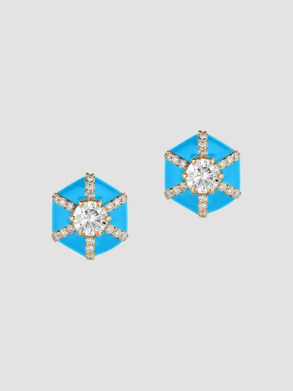 Goshwara Queen 18k Diamond, & Enamel Hexagonal Stud Earrings - Blue