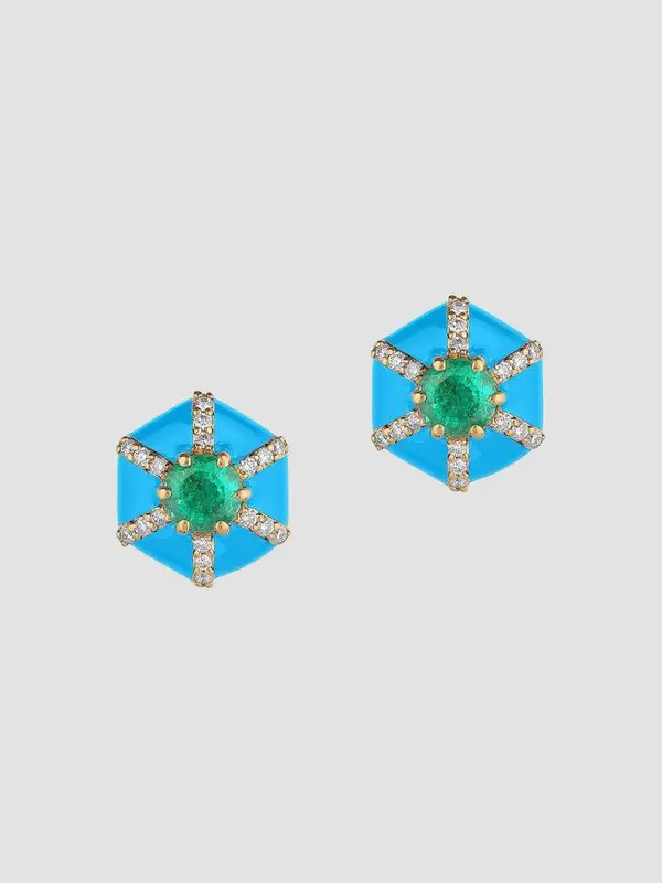 Goshwara Queen 18k -gemstone, & Enamel Hexagonal Stud Earrings - Blue