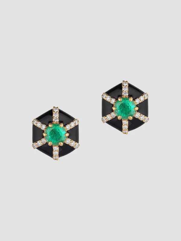 Goshwara Queen 18k -gemstone, & Enamel Hexagonal Stud Earrings - Multi