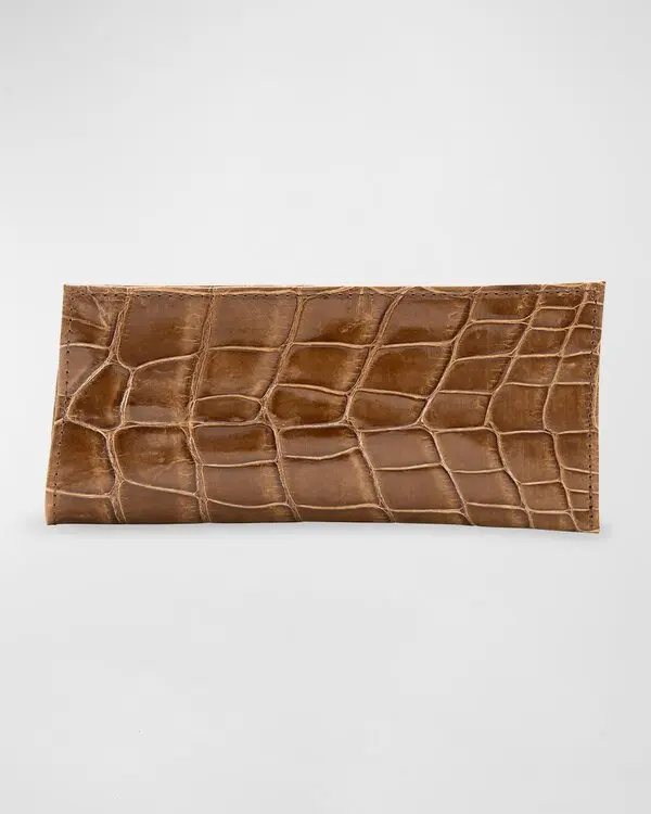 ABAS Apos;s Glazed Alligator Leather Eyewear Case - Cognac