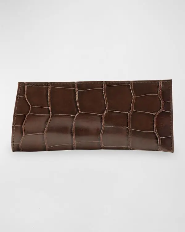 ABAS Apos;s Glazed Alligator Leather Eyewear Case - Deep Brown