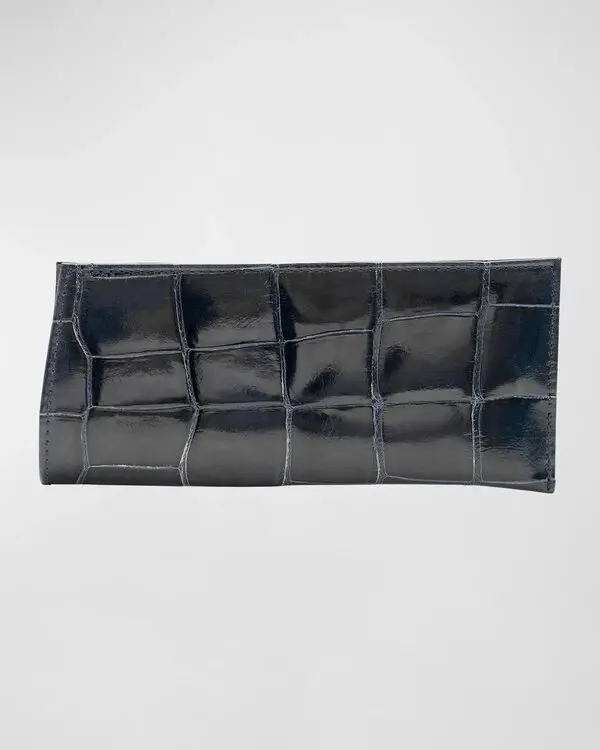 ABAS Apos;s Glazed Alligator Leather Eyewear Case - Deep Navy