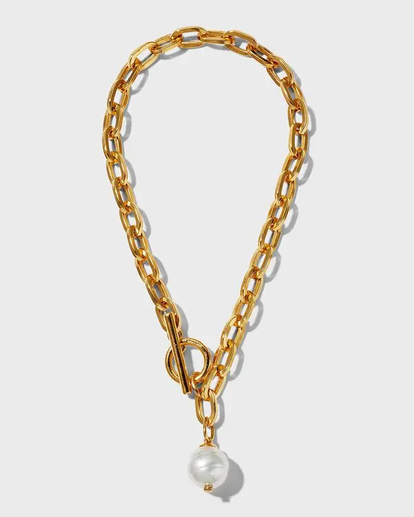 BEN-AMUN Plated Chain Necklace With Pearl Drop - Gold