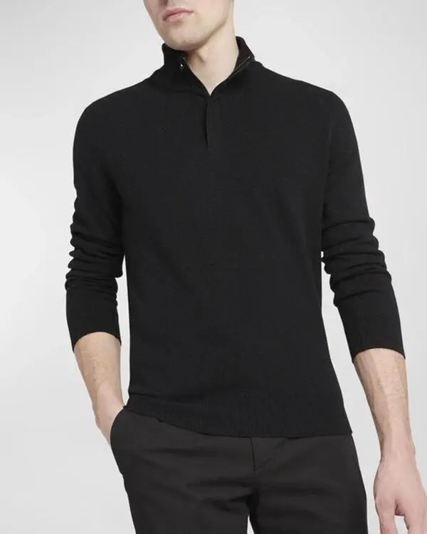 Zegna Cashmere Quarter-zip Pullover - Black Solid