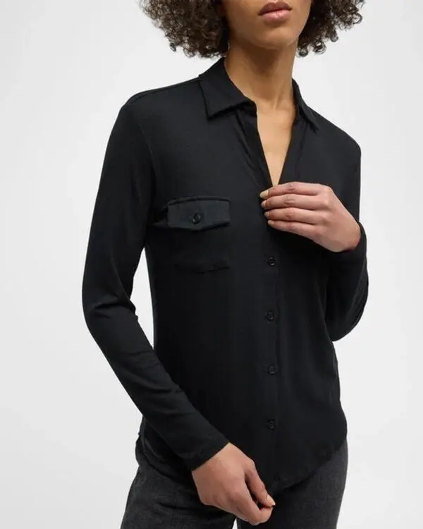 Majestic Filatures Soft Touch Button-down Shirt - Noir
