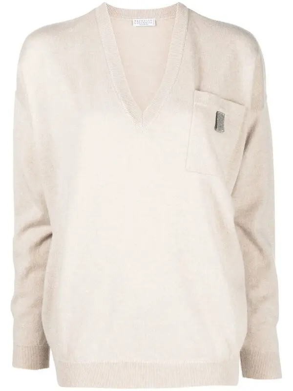 Brunello Cucinelli Bead-detail V-neck Jumper