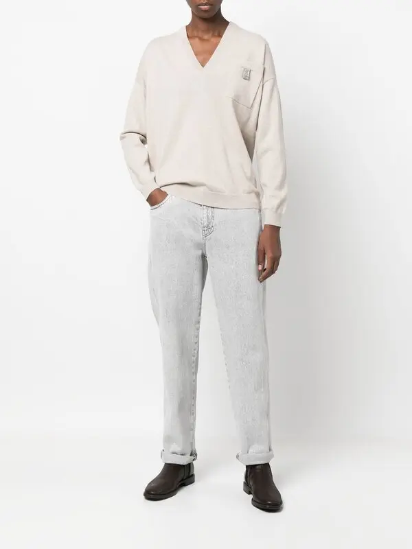 Brunello Cucinelli Bead-detail V-neck Jumper