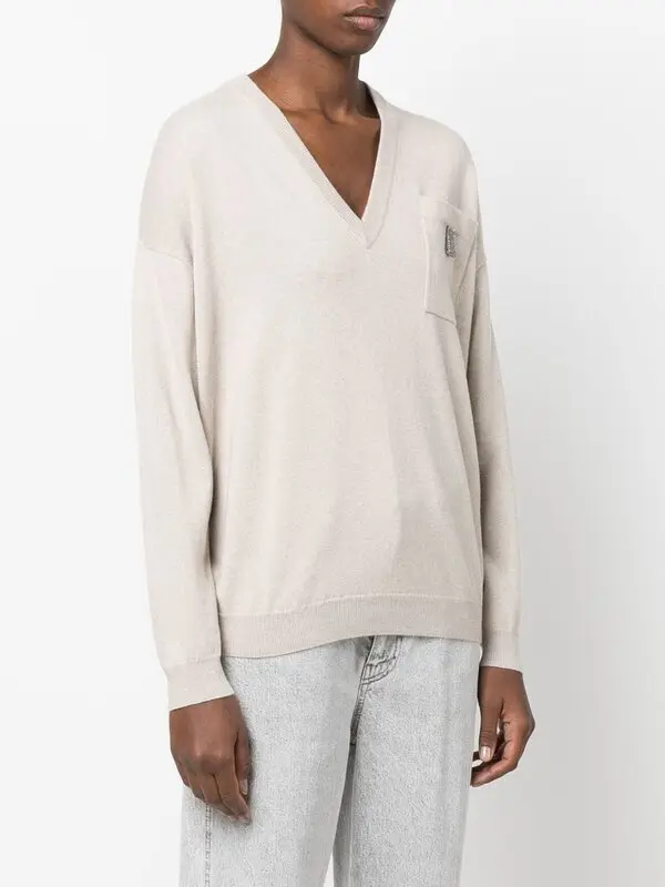 Brunello Cucinelli Bead-detail V-neck Jumper